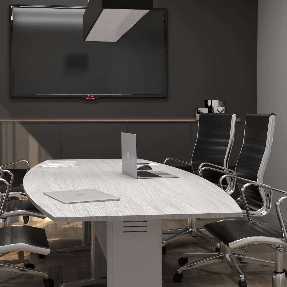 MESA DE REUNIÃO SEMIOVAL COM PÉ DE AÇO | Movesq - Móveis para Escritório